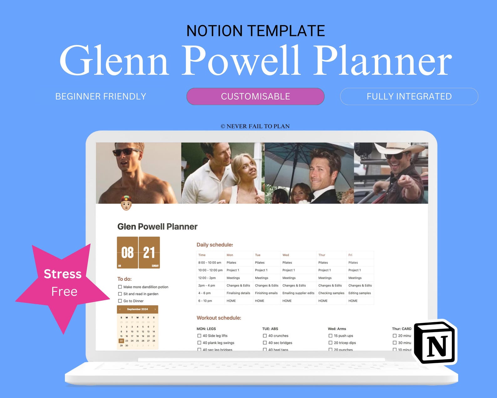Glen Powell Notion Planner Template: Complete Life Planner (digital ...