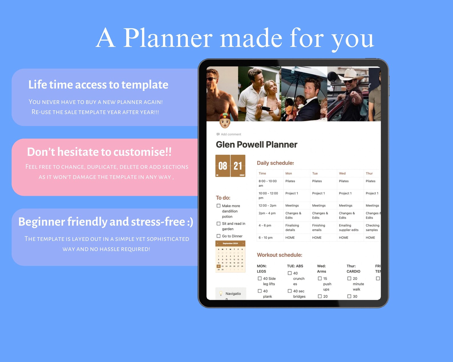 Glen Powell Notion Planner Template: Complete Life Planner (digital ...