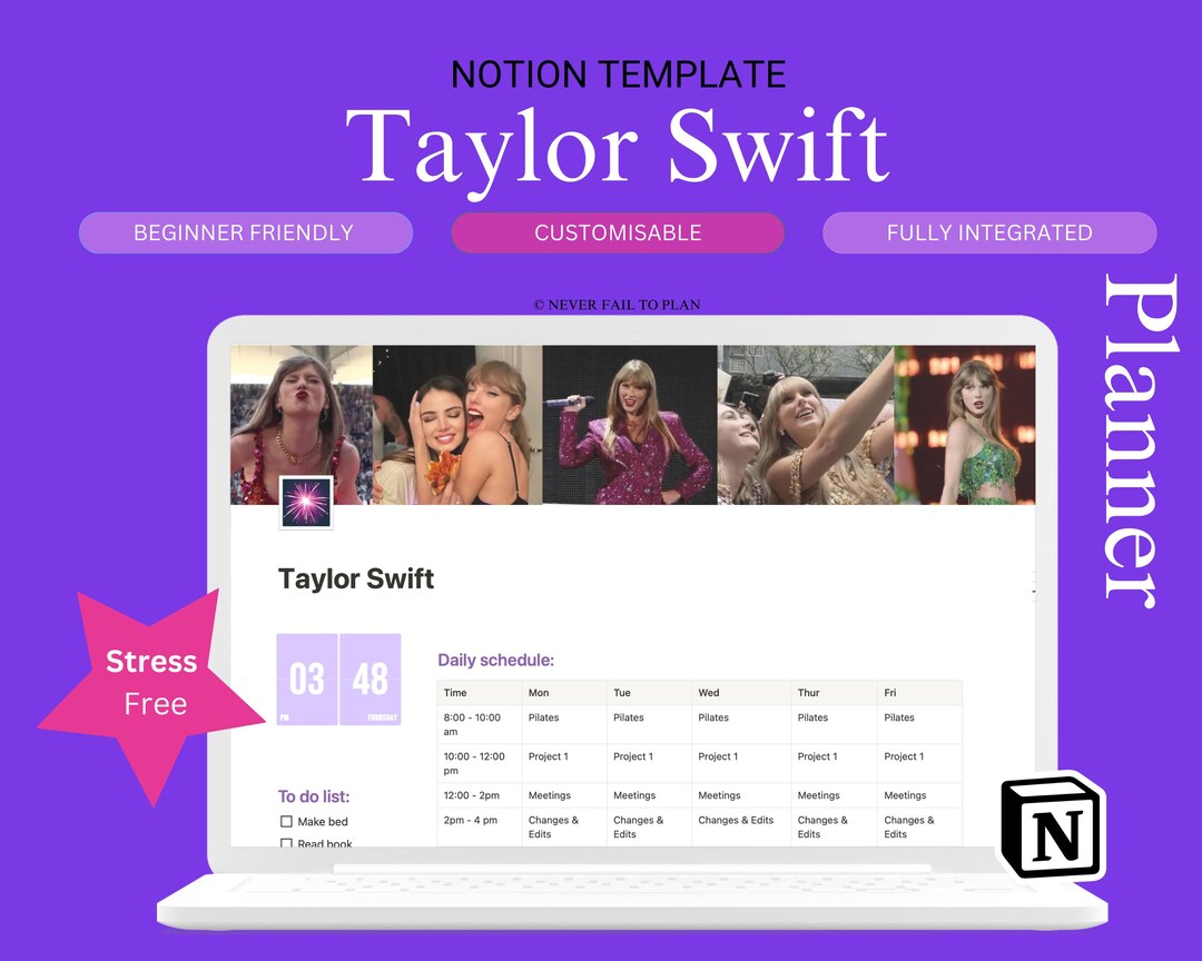 Taylor Swift Notion Planner Template, Taylor Swift Planner, Taylor ...