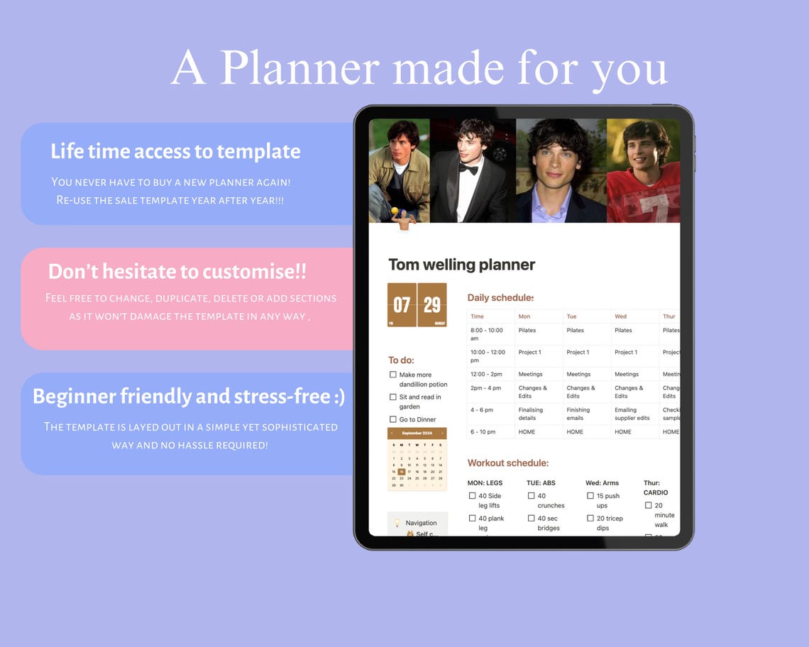 Tom Welling Notion Planner Template, Tom Welling Calendar, Tom Welling ...