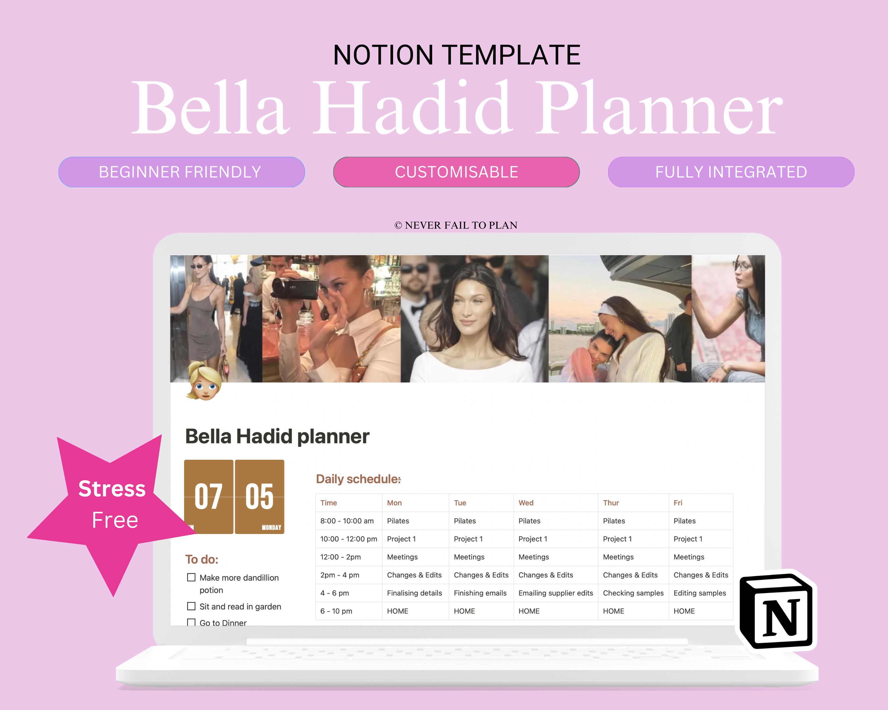 Bella Hadid Notion Planner Template, Bella Hadid Planner, Bella Hadid Calendar, Bella Hadid ...