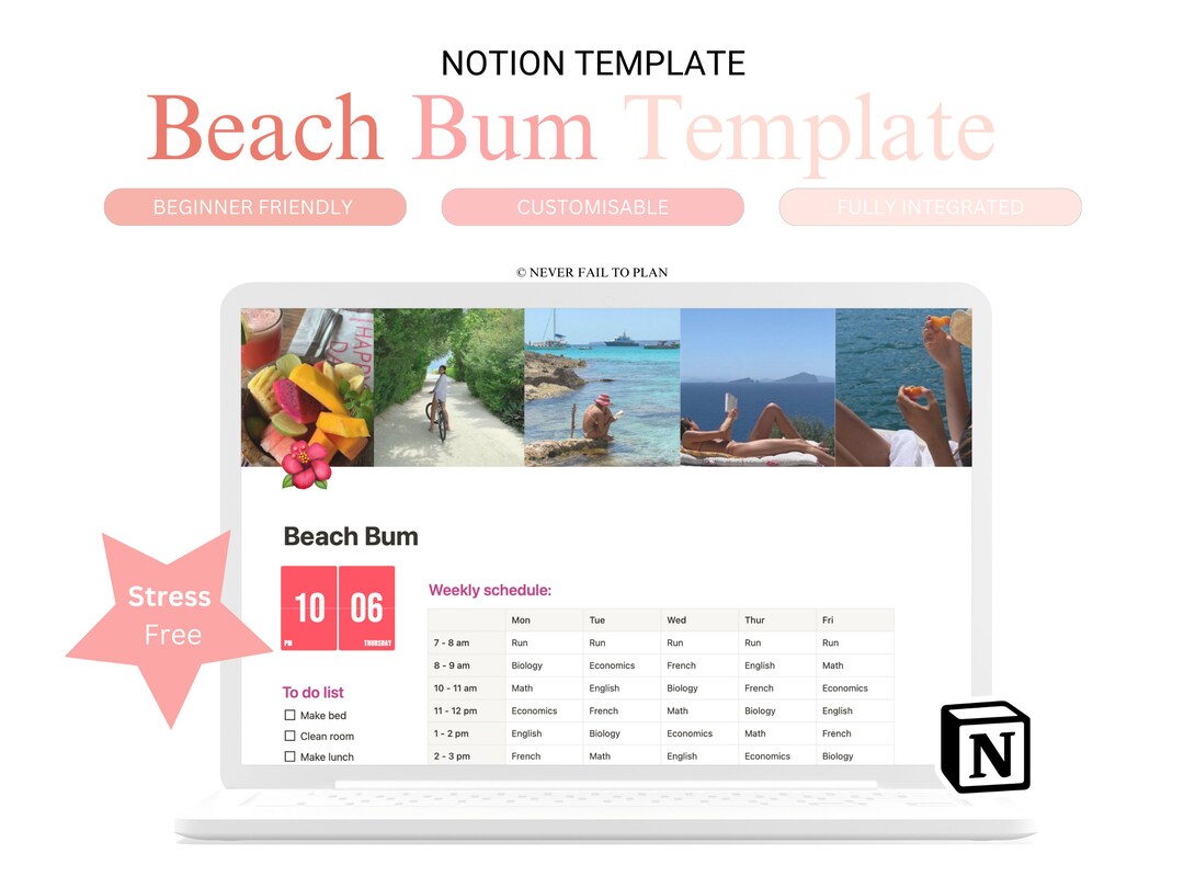 Beach Bum Edition Notion Template, Beach Life Planner, Aesthetic Notion ...