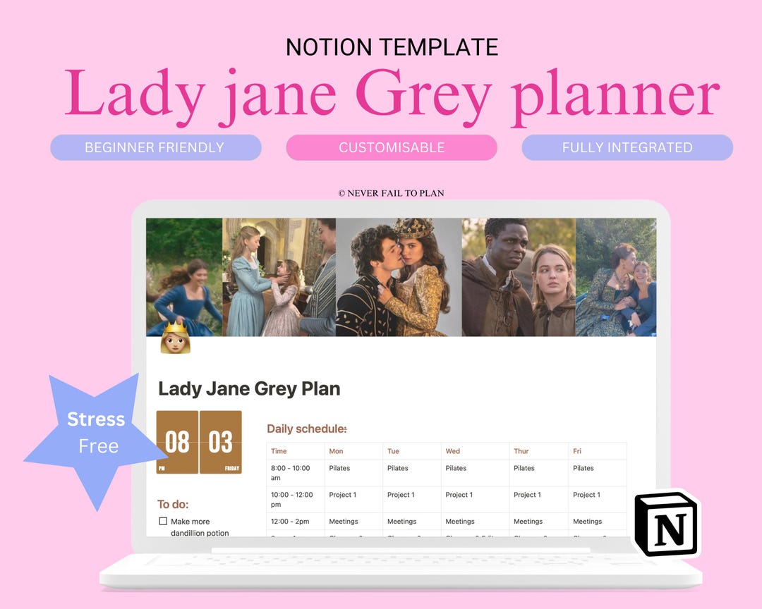 Lady Jane Grey Notion Planner Template, All in One Notion Planner ...
