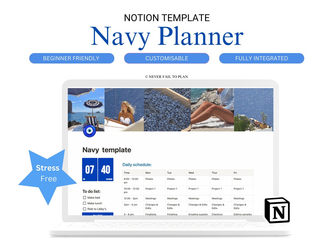 Navy All in One Notion Template, Life Planner, Personal Planner, That ...