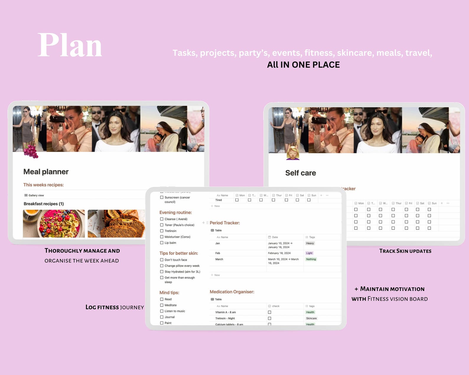 Bella Hadid Notion Planner Template, Bella Hadid Planner, Bella Hadid ...