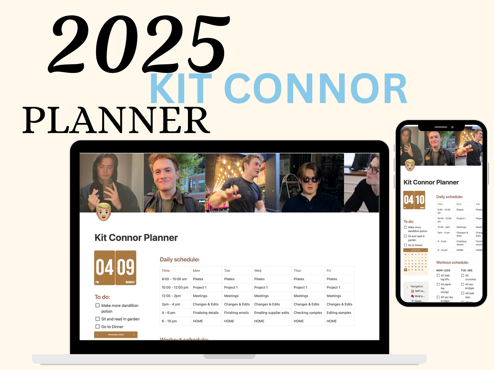 Kit Connor Notion Planner Template, Kit Connor 2025 Planner, Kit Connor ...