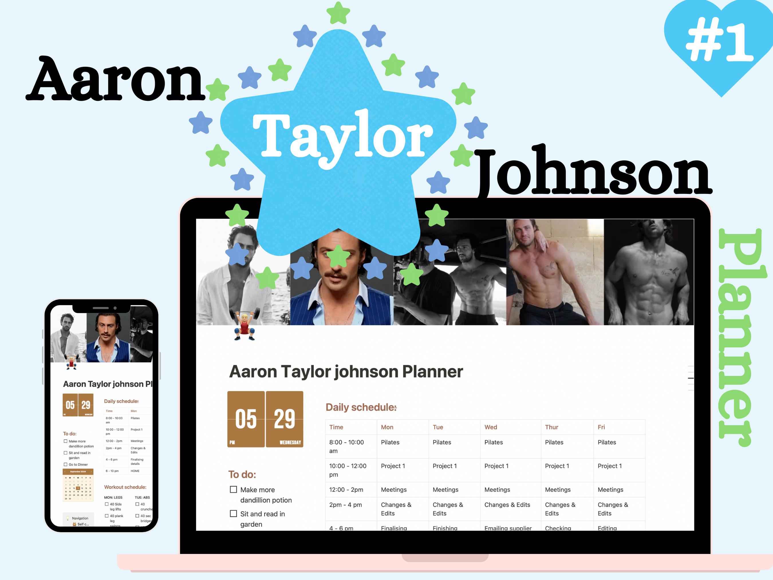 Aaron Taylor Johnson Notion Planner Template, Aaron Taylor Johnson ...