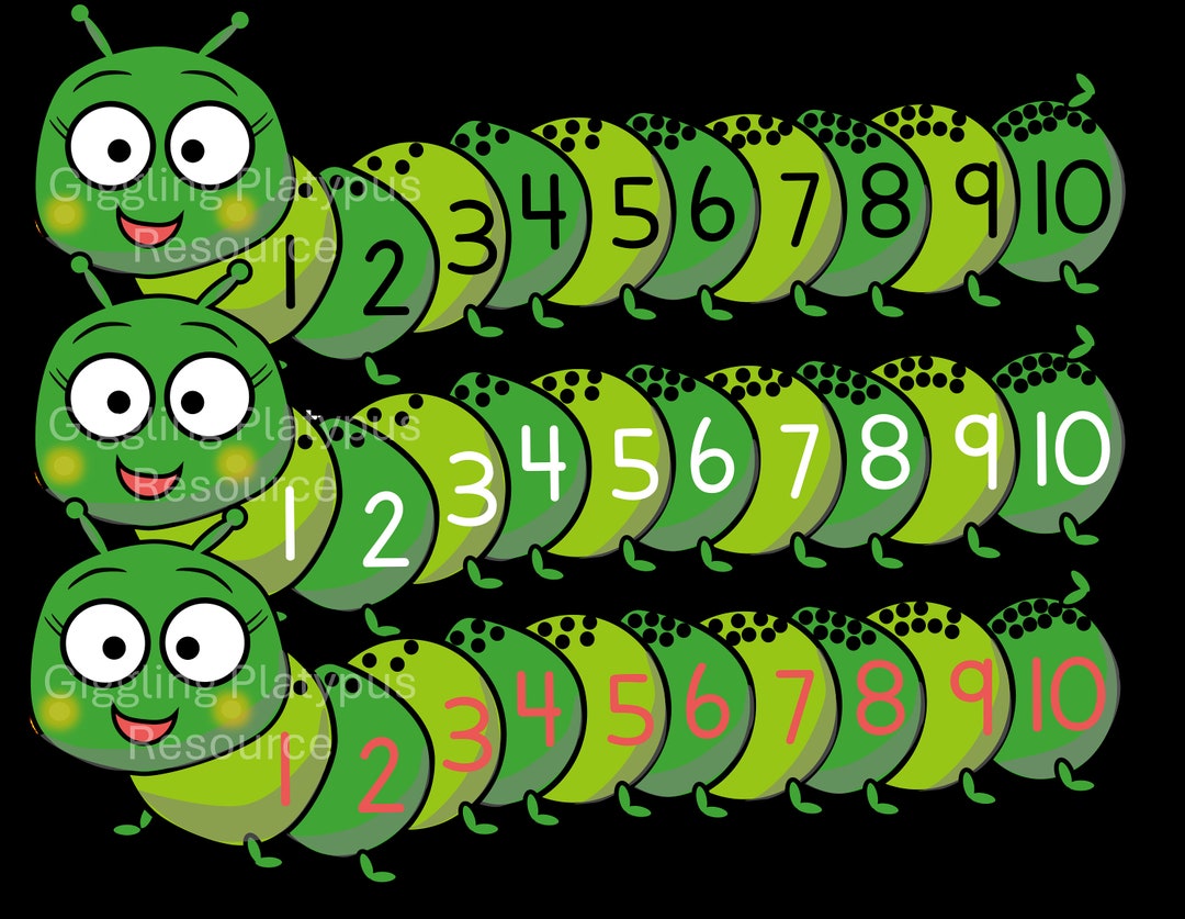 Candi Caterpillar Counts to 10. Eight Counting PNG Files in English and ...