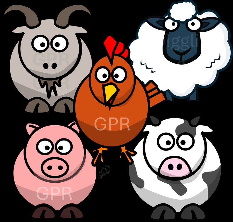 5 Cute Farm Animals Digital PNG Files on Transparent Backgrounds 20 ...