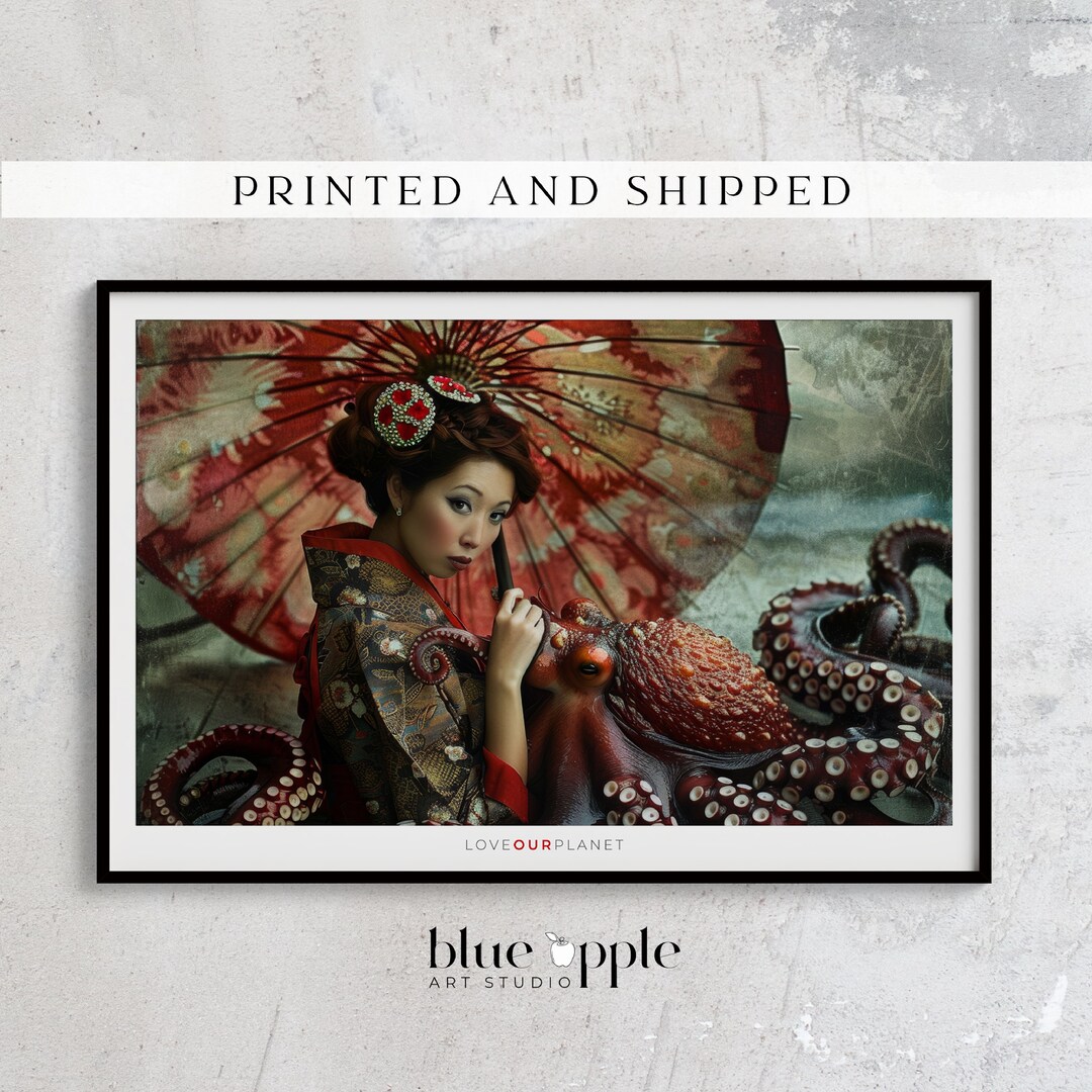 Captivating Woman and Octopus Poster, Japanese Umbrella, Framed or ...