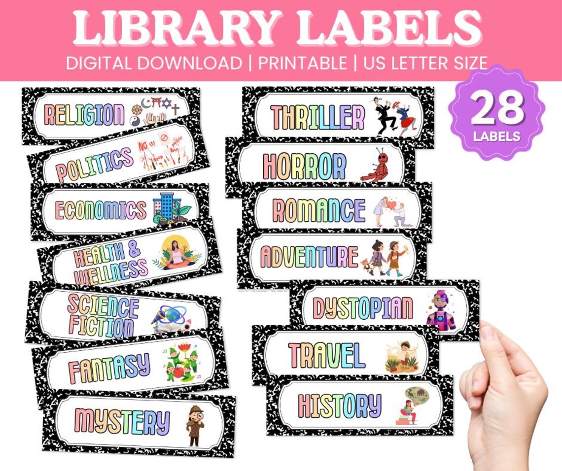 Classroom Library Labels by Genre & Topic for Book Bins and Bookshelves ...