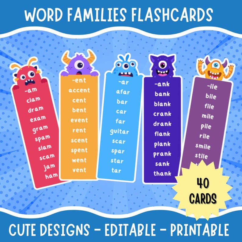 CVC Words Flashcards: Learn to Read, Word Family Lists (printable) - Etsy