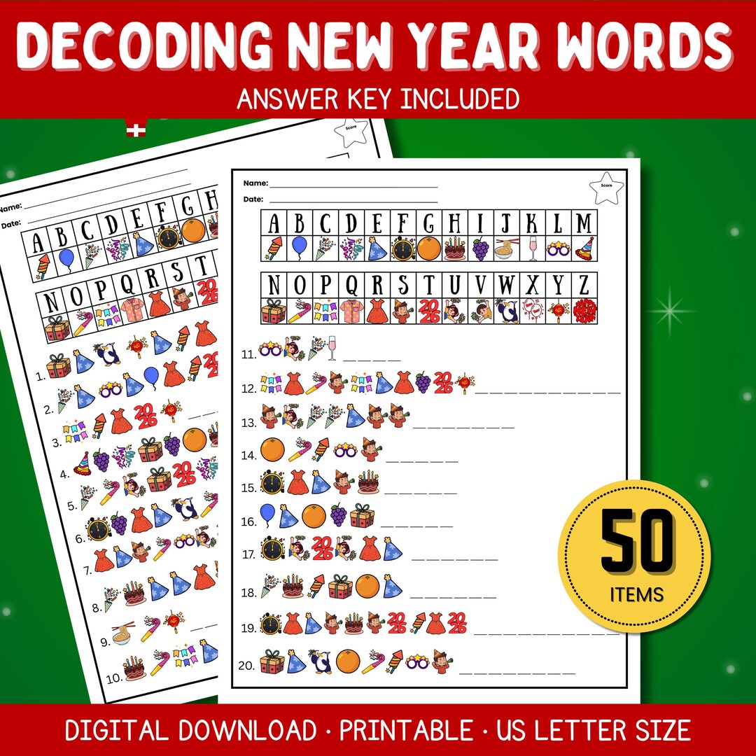 Decoding New Year Words Printable Game Holiday Word Puzzle Activity for ...