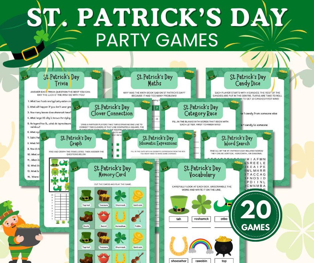 St Patricks Day 20-game MEGA BUNDLE, Fun St. Patrick's Day Party Games ...