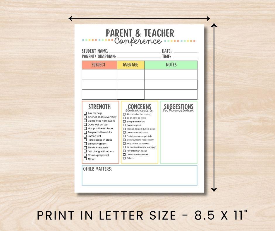 Parent Teacher Conference Form: Printable Lesson Plan (digital Download ...