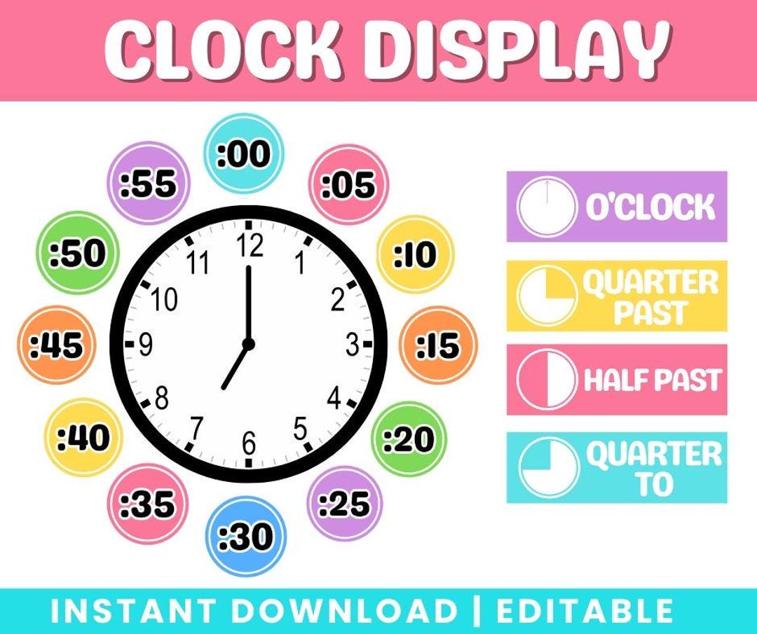 Classroom Clock Display Labels Printable Display, Editable in Canva ...