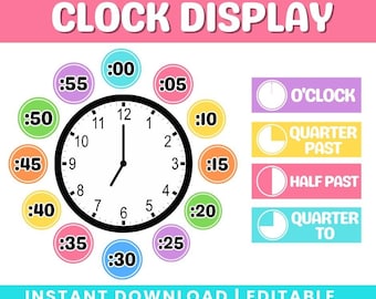 Classroom Clock Display Labels Printable Display, Editable in Canva ...