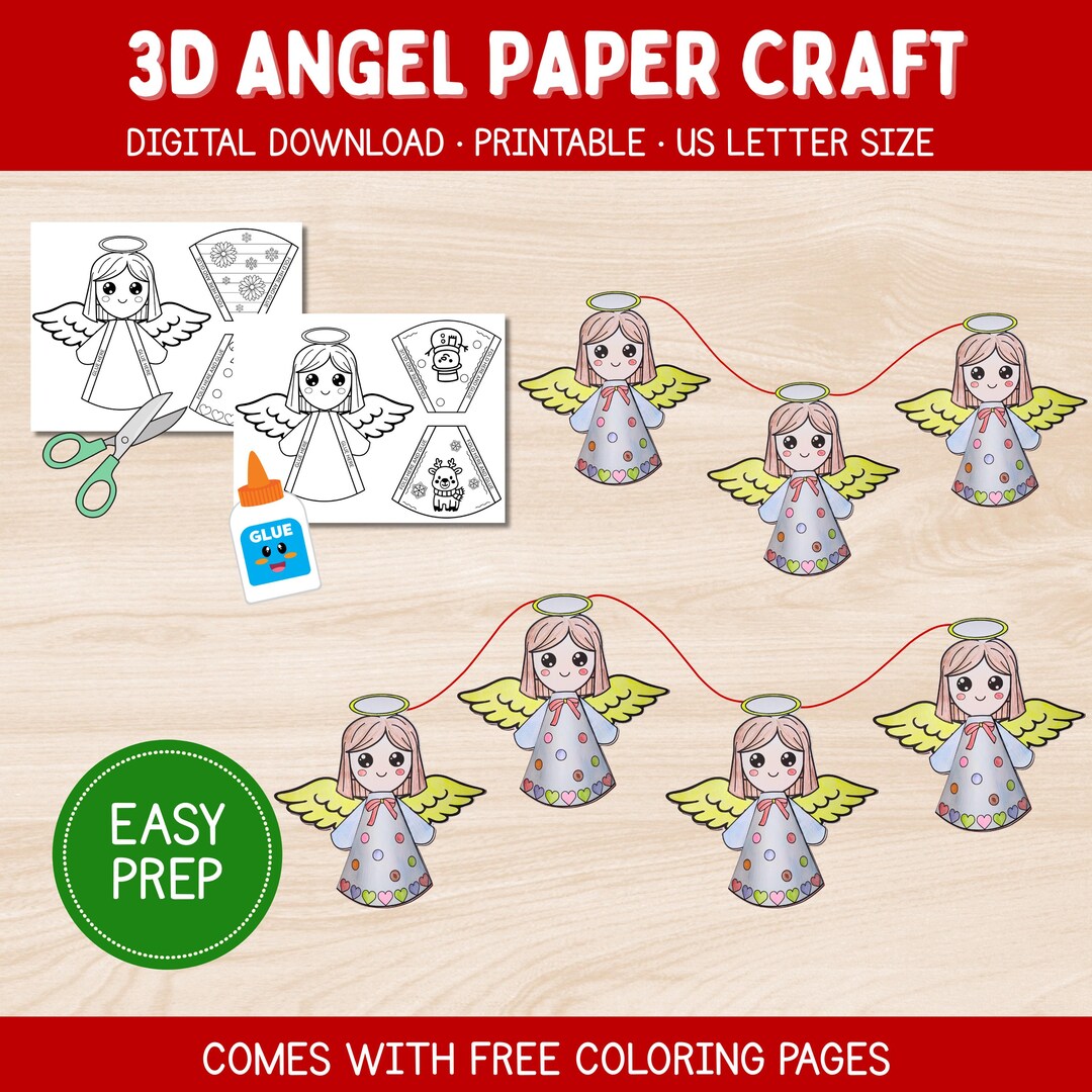 3D Christmas Angel Paper Craft: Easy Kids Holiday Activity (printable ...