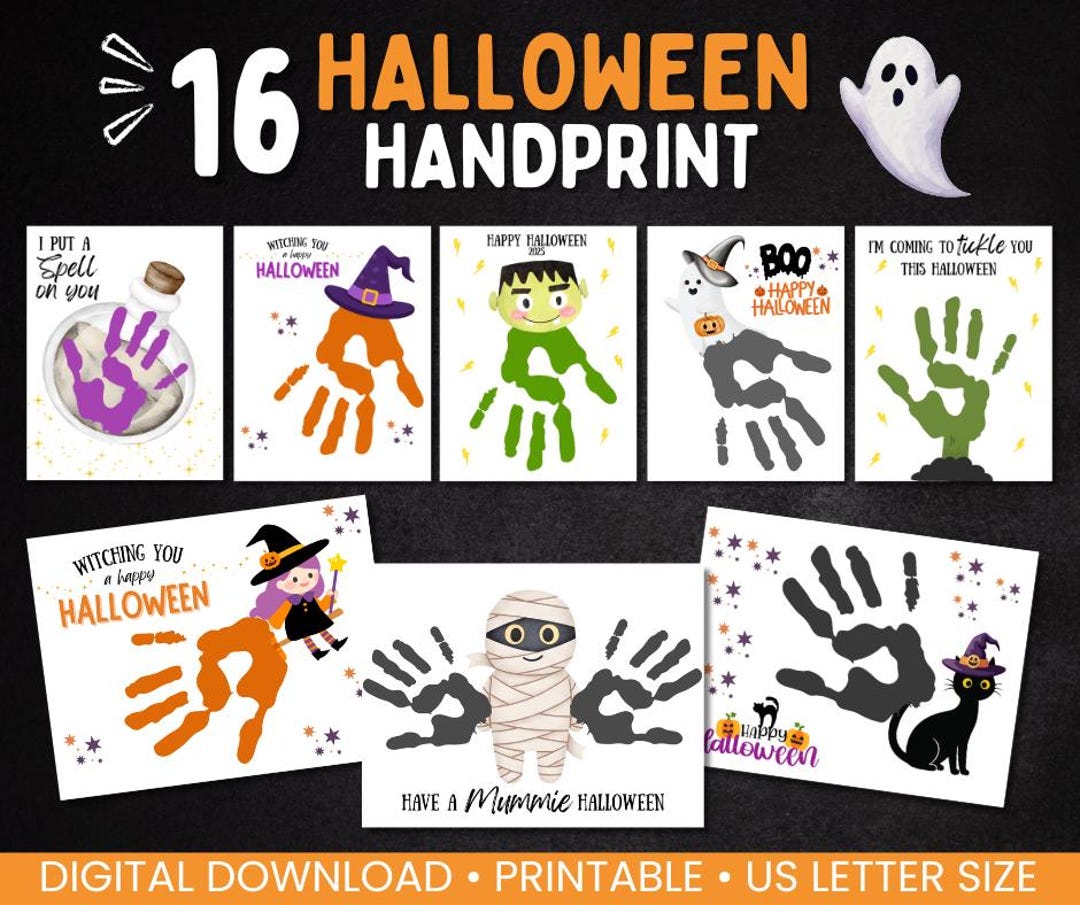 Halloween Handprint Art Bundle, Printable Handprint Crafts, Ghost ...