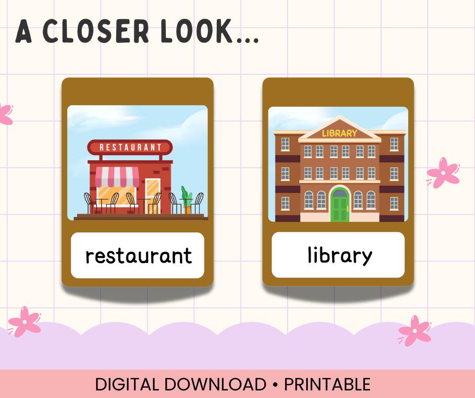 Places in Town Flashcards for Kids: Visual Learning (digital Download ...