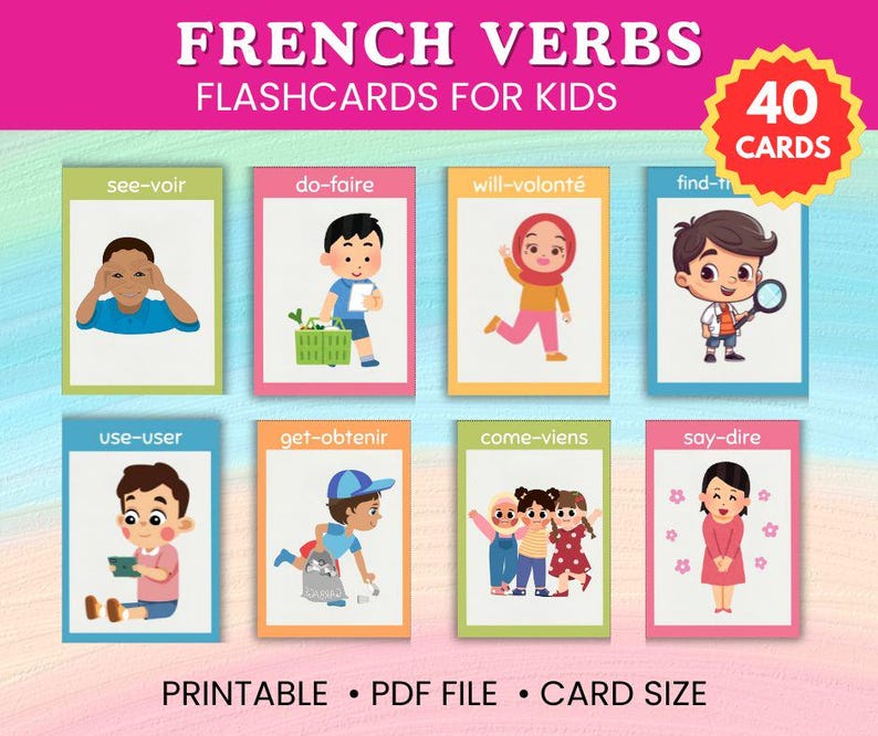 French Verb Flashcards | Printable Language Learning Cards for Kids ...