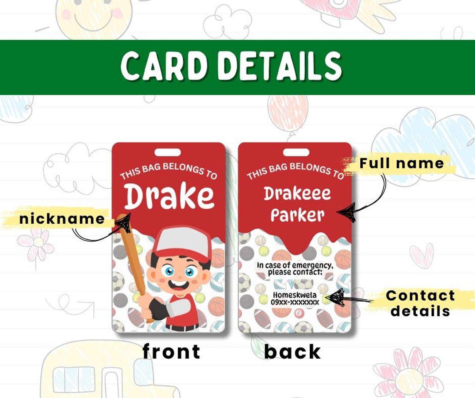 Kids Bag Tag Template | Editable School Luggage Tags in Canva ...