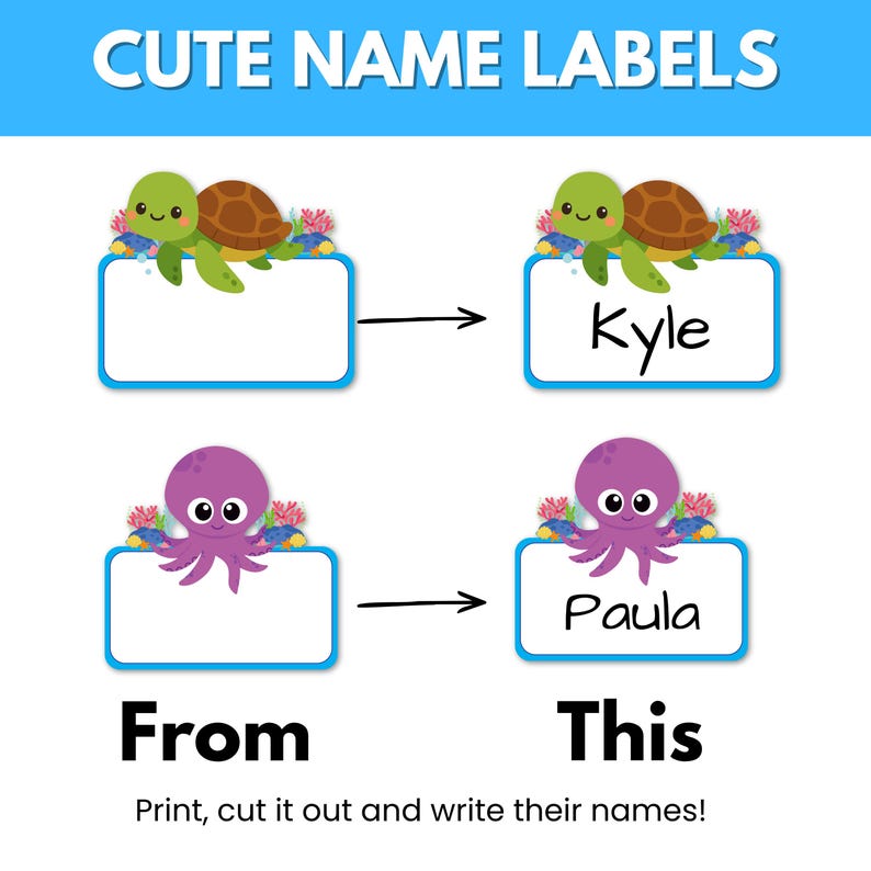 Ocean Cubby Name Tags Editable Beach Student Name Tags Under the Sea ...