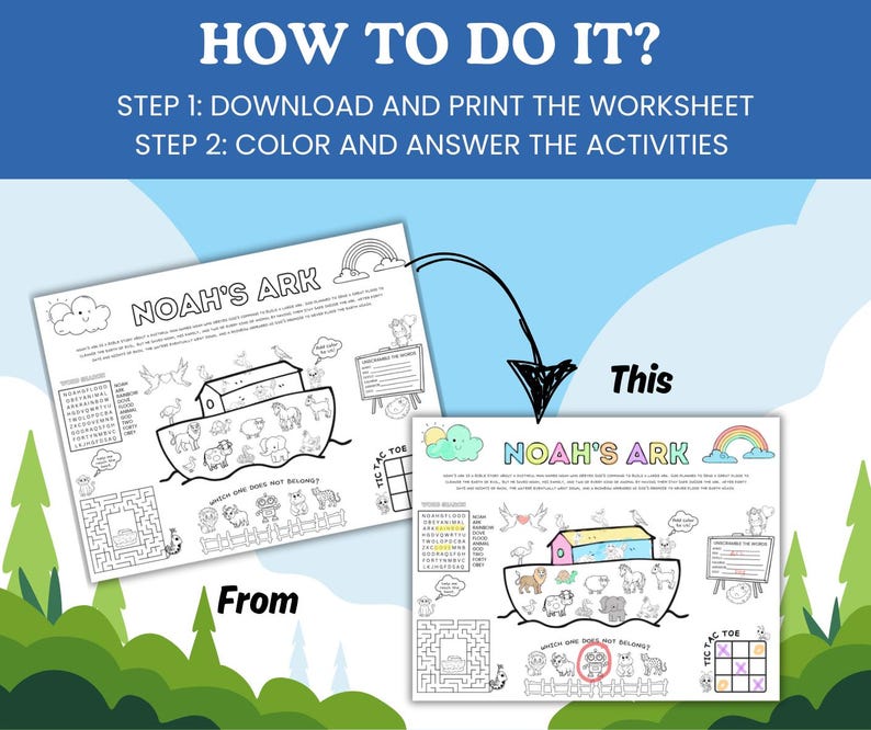 Noah's Ark Printable Activity for Kids Sunday School Bible Lesson Noah ...