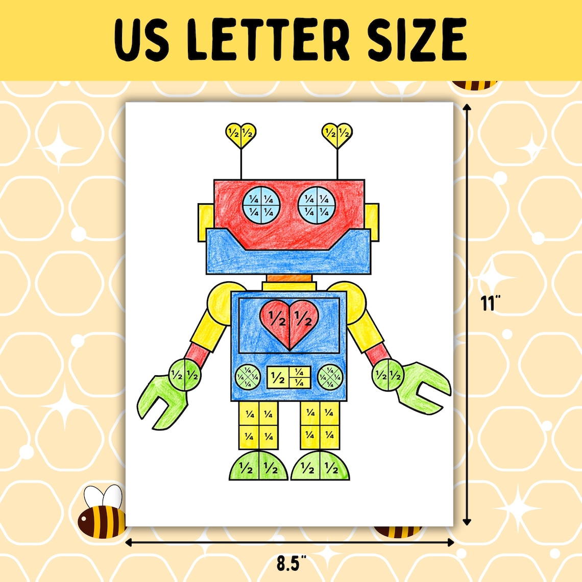 Fraction Robot Craft for Kids | Printable Math Fraction Activity ...