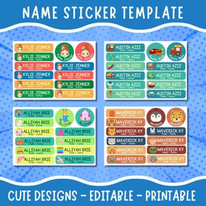 Name Sticker for Kids Template 2 - Etsy