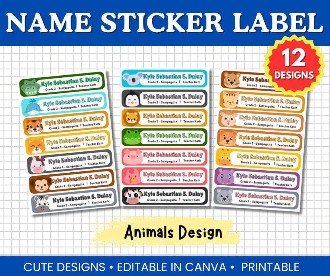 Name Sticker Label for Notebook for Kids Template Stick on Name Labels ...