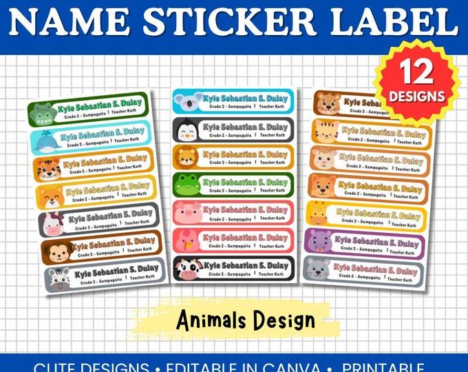 Name Sticker Label for Notebook for Kids Template Stick on Name Labels ...