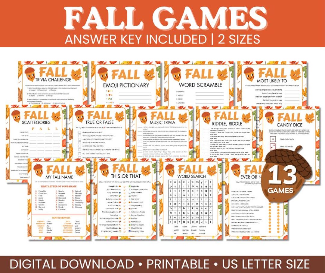 Fall Games Bundle Printable Autumn Fall Party Games Fun Activities for ...