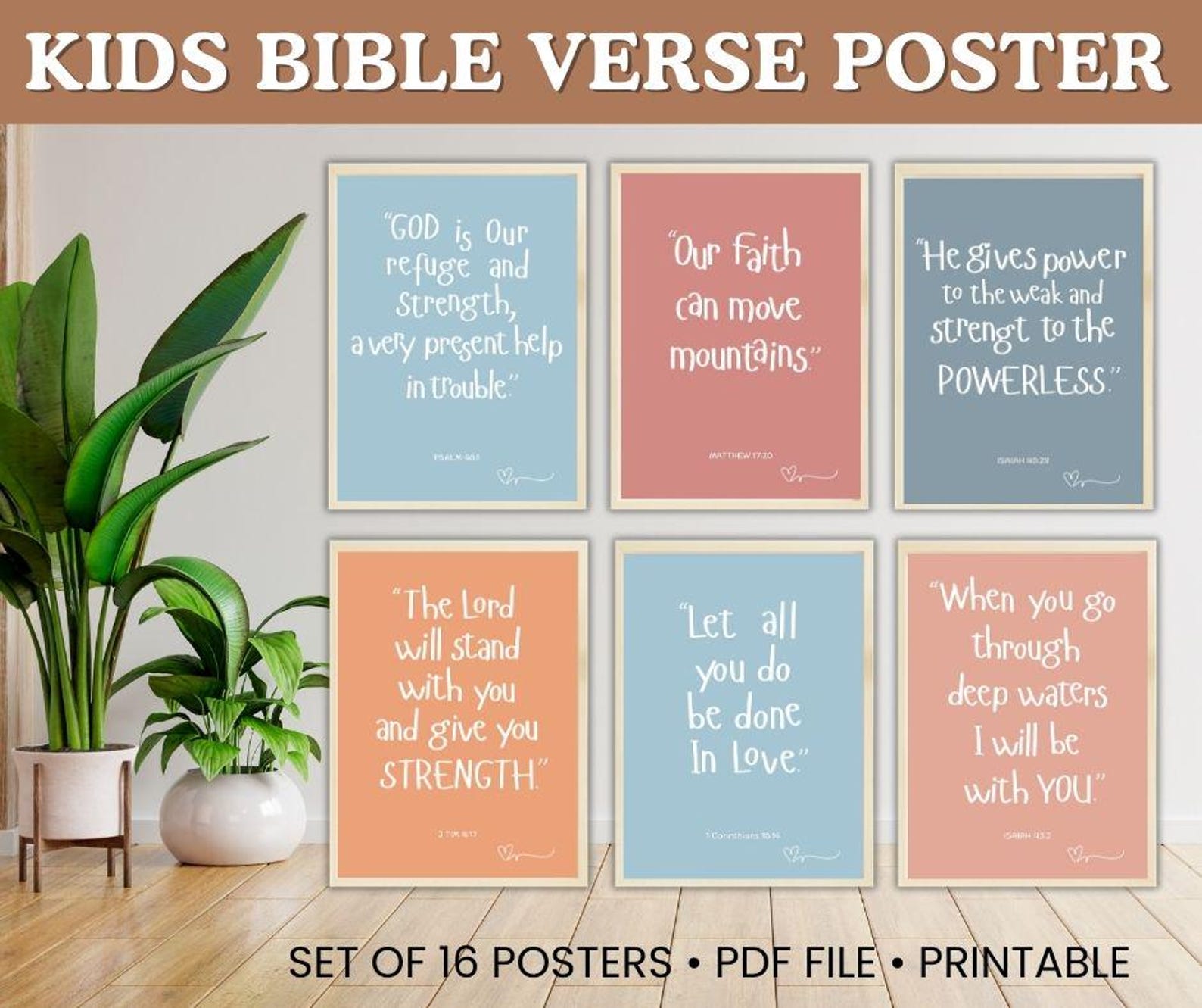Kids Bible Verse Poster Bundle 16, Scripture Boho Wall Art, Church ...