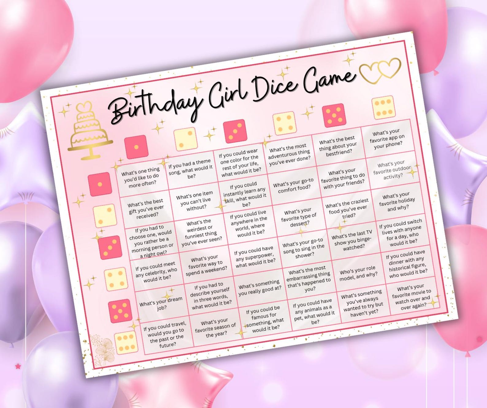 Birthday Party Dice Game: Fun Trivia for Teens (printable) - Etsy