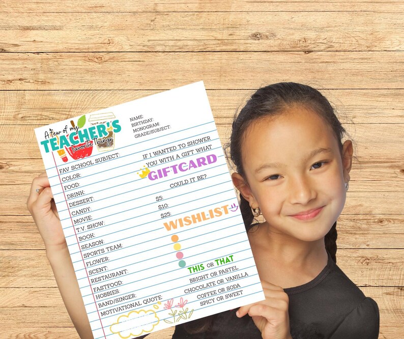 Teacher Favorites Survey | Printable Appreciation Questionnaire for ...