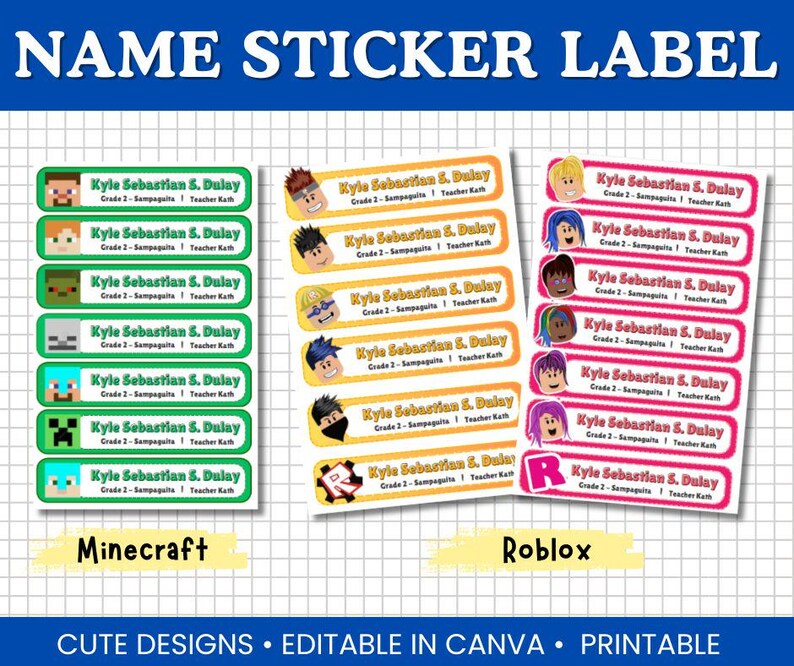 Name Sticker Label for Notebook for Kids Template Stick on Name Labels ...