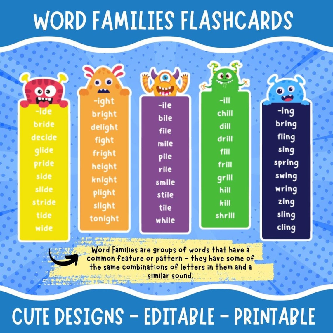 CVC Words Flashcards: Learn to Read, Word Family Lists (printable) - Etsy