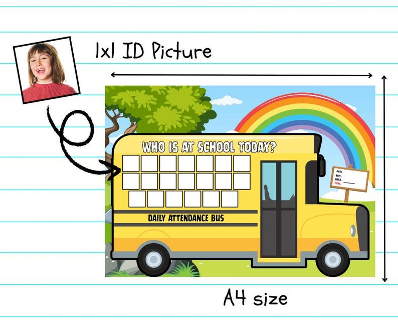 School Bus Attendance Chart for Kids Photos Names Classroom Morning ...