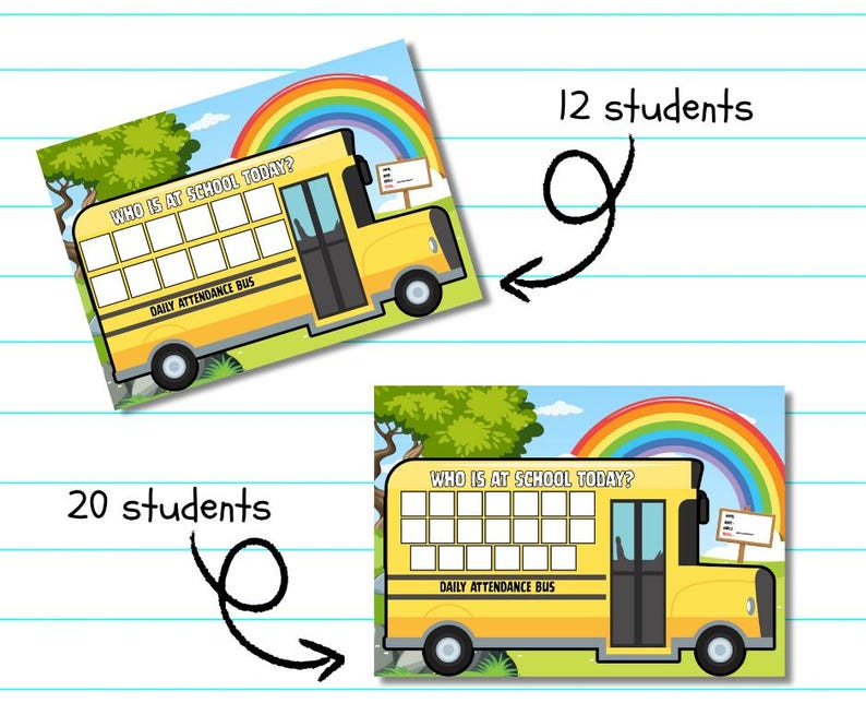 School Bus Attendance Chart for Kids Photos Names Classroom Morning ...