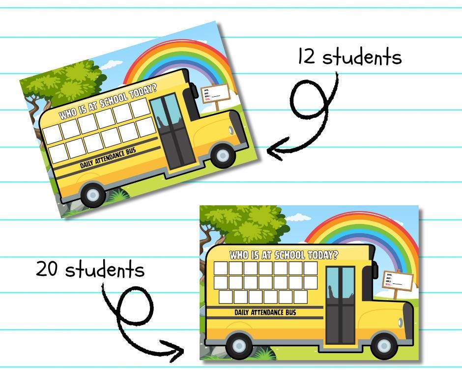 School Bus Attendance Chart for Kids Photos Names Classroom Morning ...