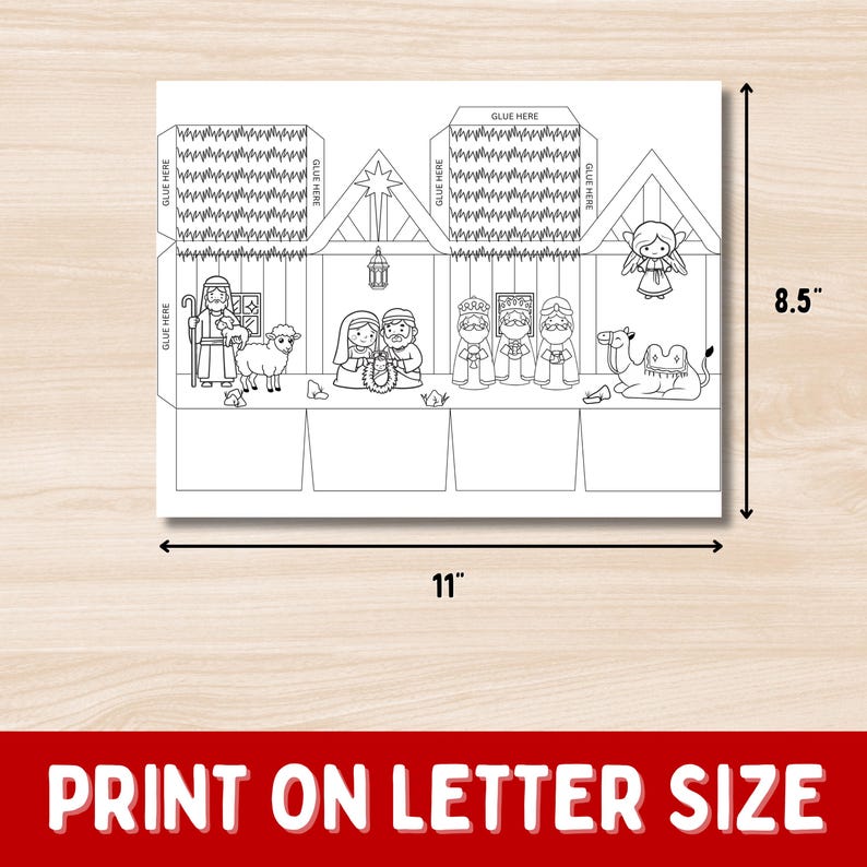3D Nativity Scene Paper House Template Christmas Coloring Craft for ...