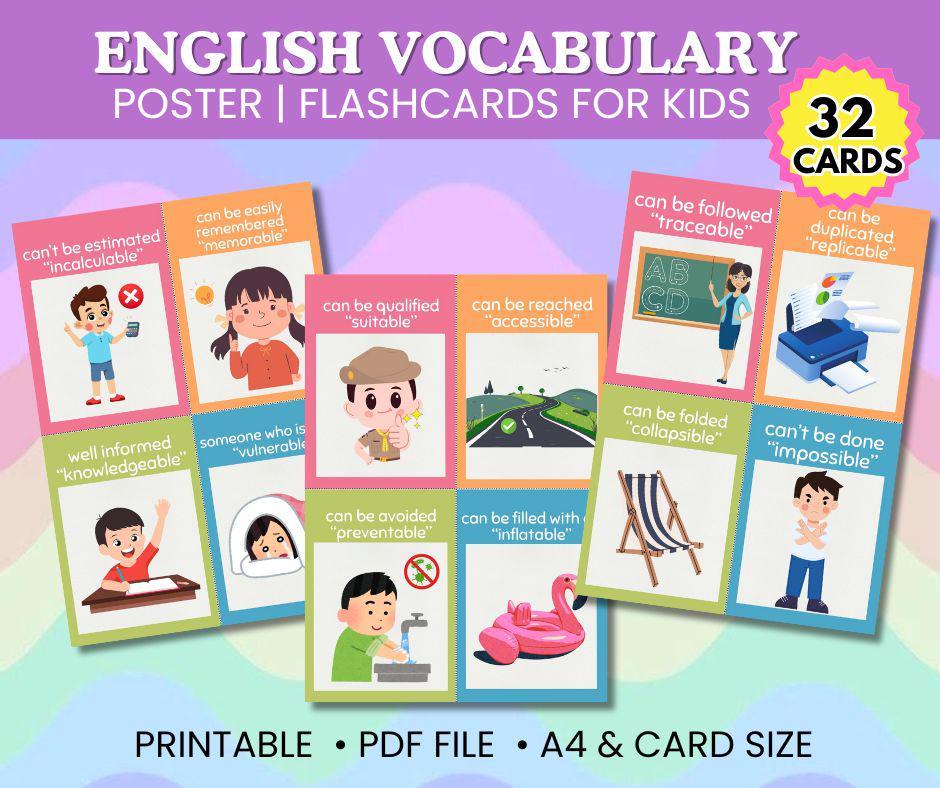 Printable English Grammar Vocabulary Classroom Poster Decor, Language ...