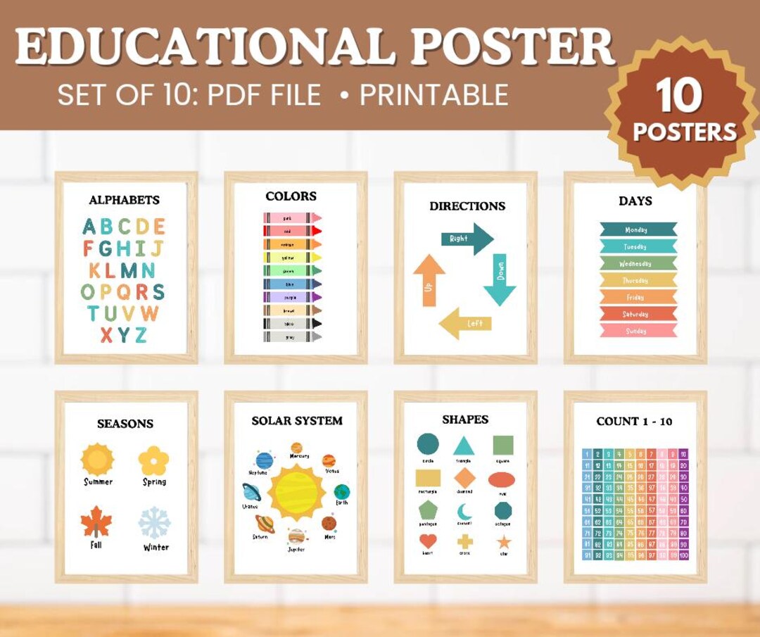 Educational Posters, 10 Homeschool Prints, Montessori Classroom Decor ...