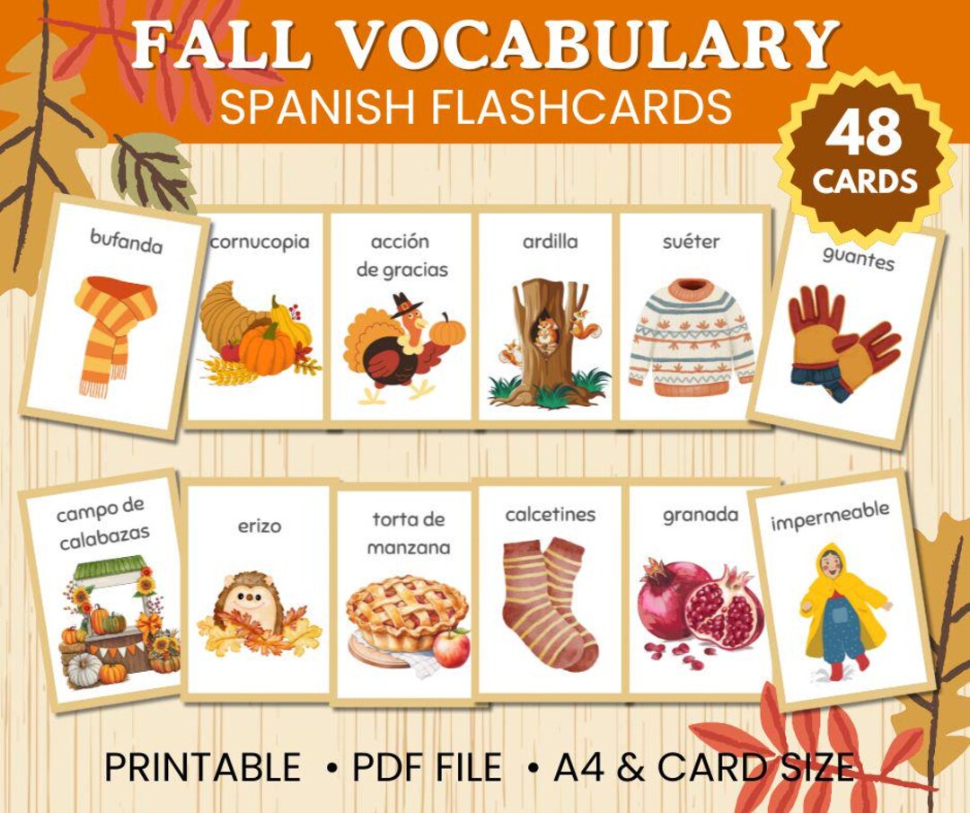 Fall Flashcards in Spanish, Autumn Vocabulary, Spanish Visual Cards ...