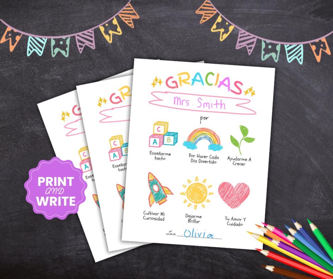 Spanish Teacher Thank You Card | Printable Appreciation Gift for ...