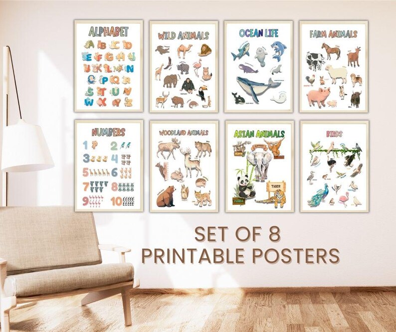 Set of 8 Educational Posters | Alphabet Poster | ABC Poster | Kids ...