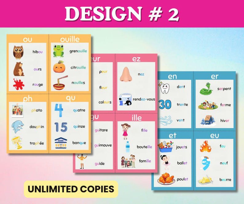 French Phonics Flashcards for Kids | 34 Educational Flashcards for the ...