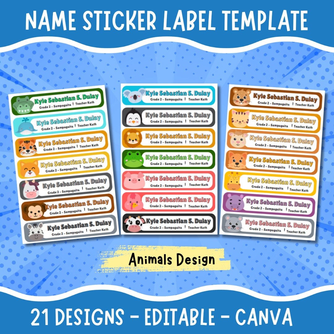 Name Sticker Label for Notebook for Kids Template - Etsy