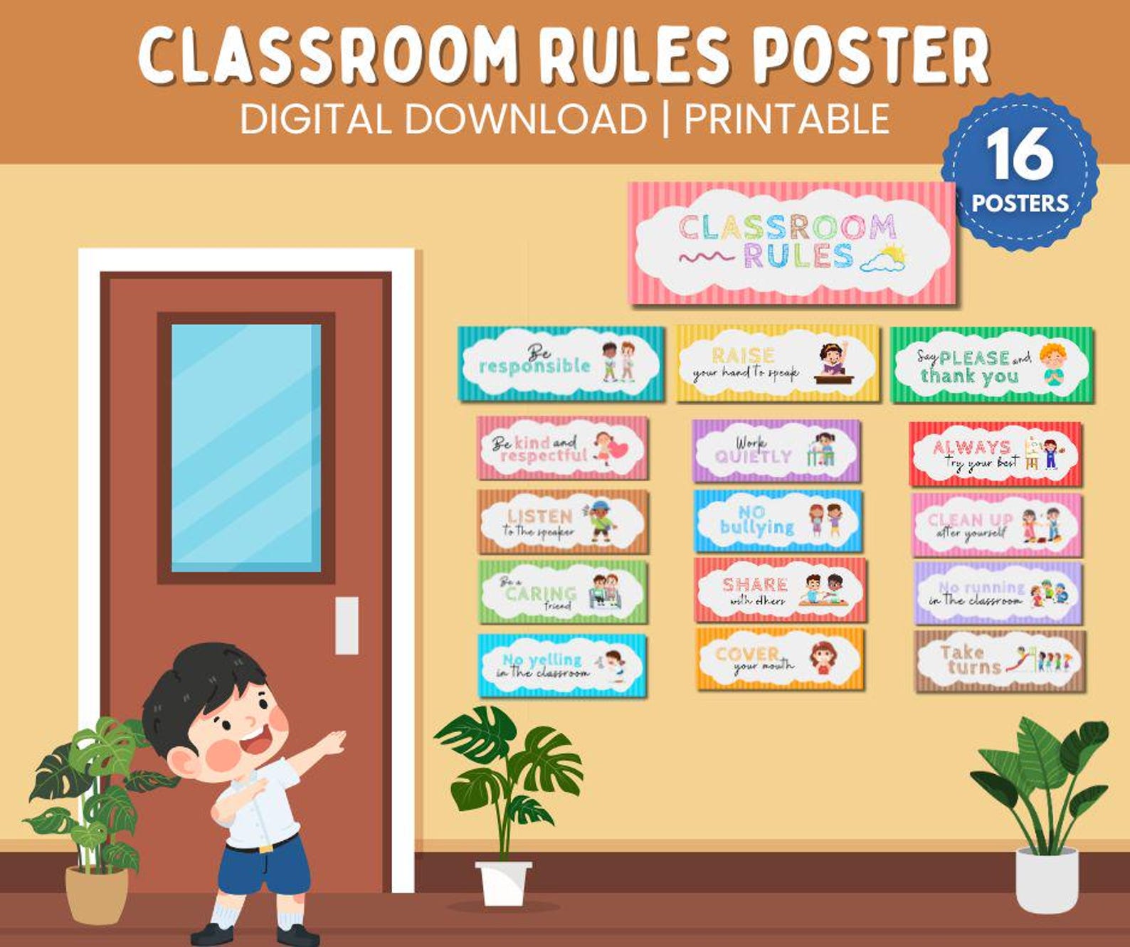 Printable Classroom Rules | Daycare Behavior Guidelines | Pre-k Rules ...